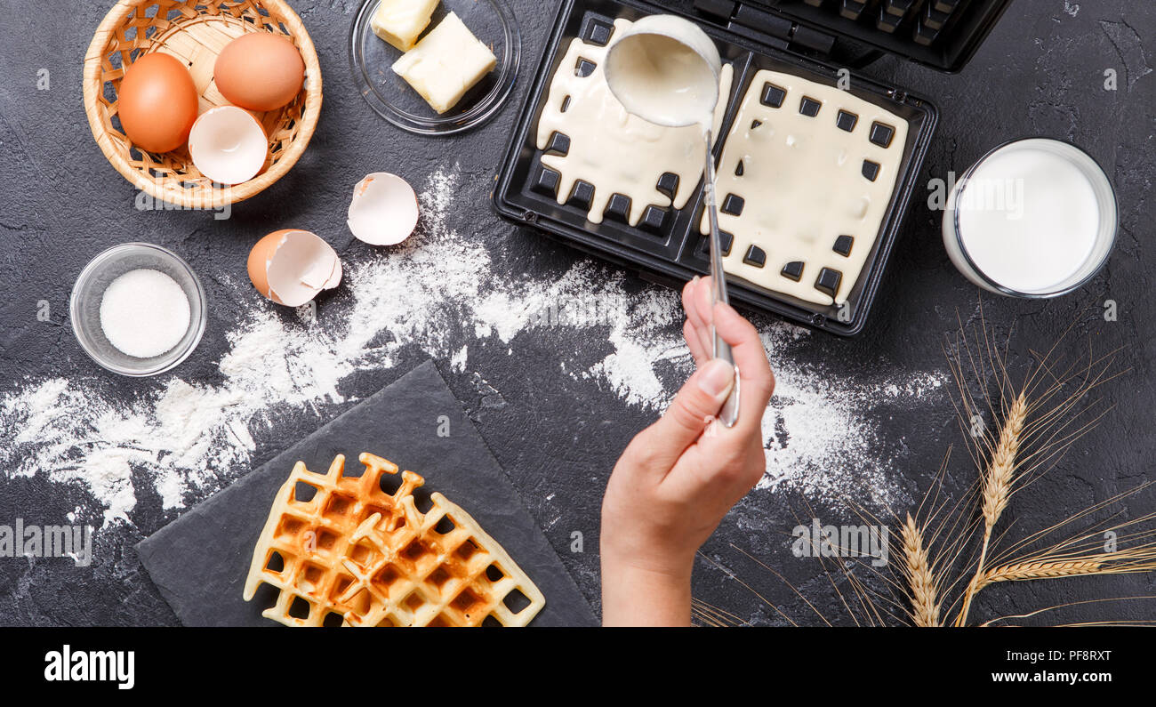 Belgian waffle with eggs hi-res stock photography and images - Alamy