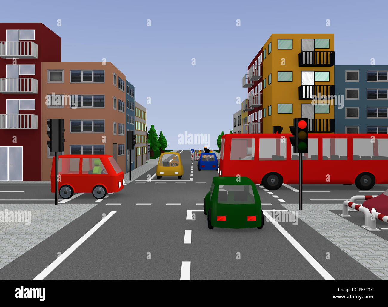 Crossroad with red traffic light. 3d rendering Stock Photo - Alamy