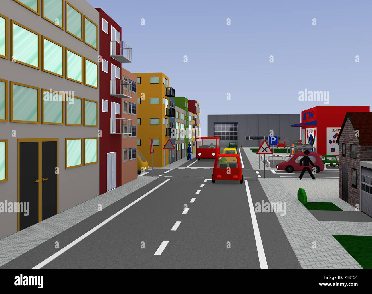 City view with busy intersection: right before left. 3d rendering Stock ...