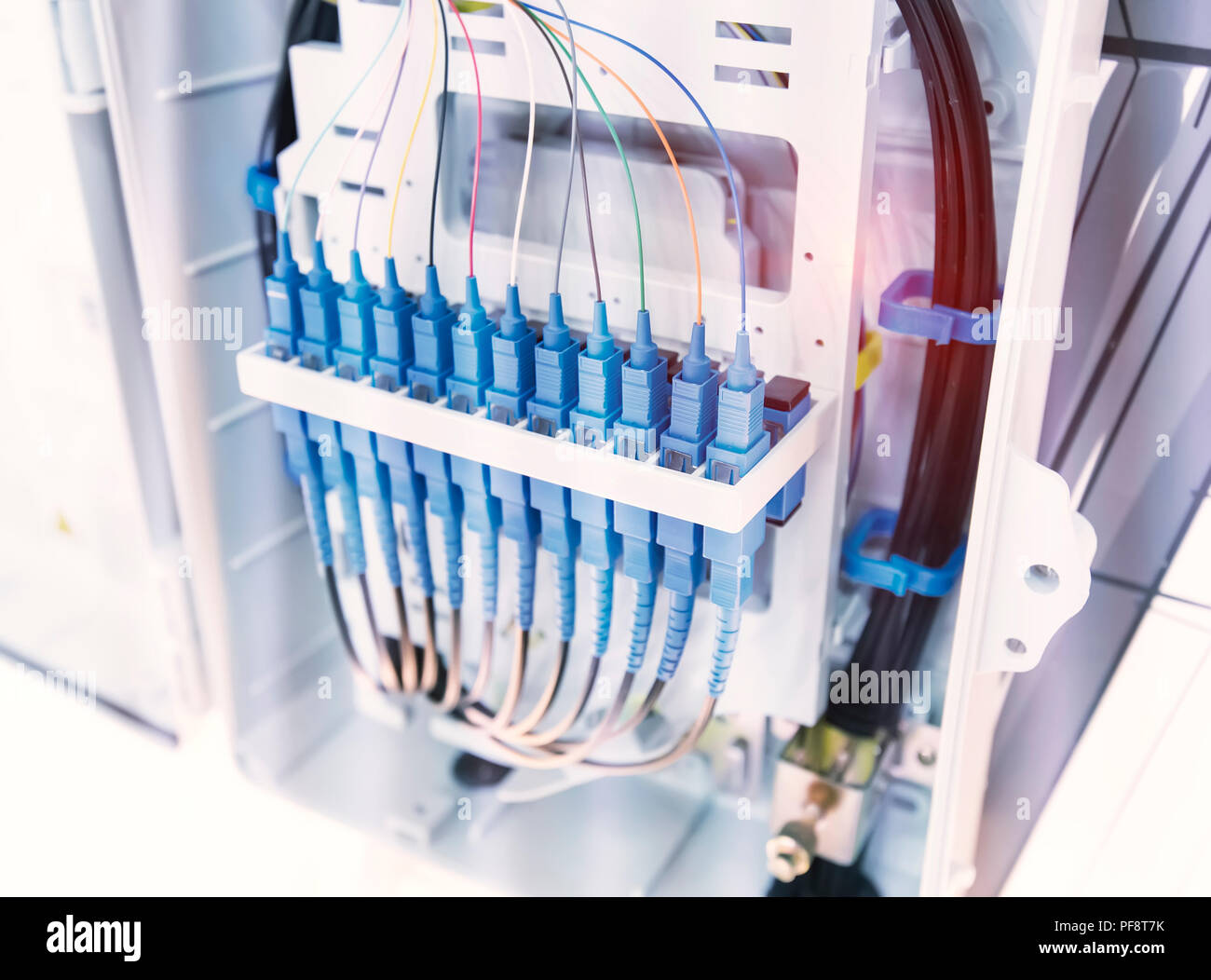 Fiber optic cablel connect to communication Distribution point Stock ...