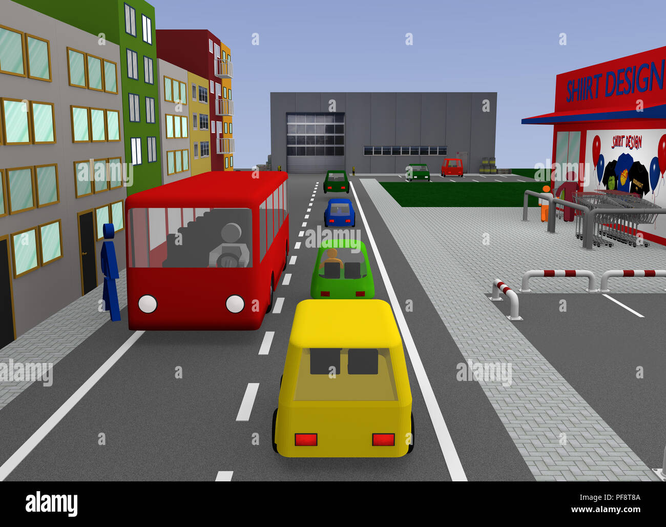 Cityscape with main street and cars. 3d rendering Stock Photo - Alamy