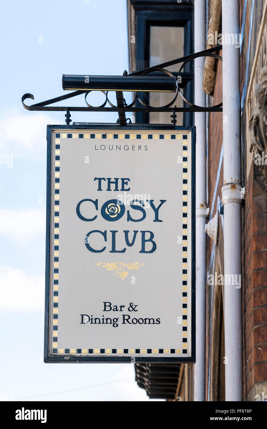 The Cosy Club bar and dining rooms sign Salisbury UK Stock Photo - Alamy
