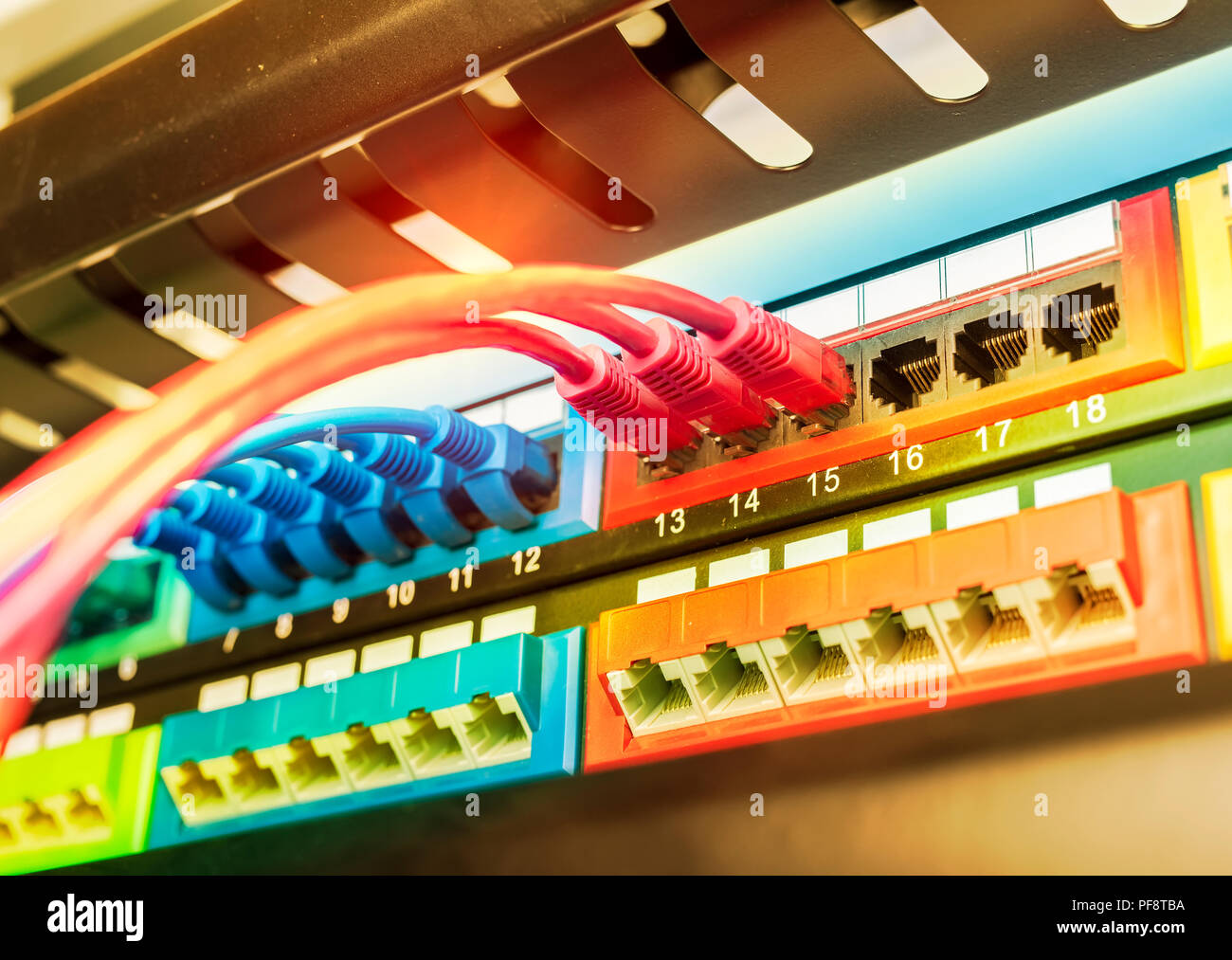 network cable connecting on network core switch close up Stock Photo ...