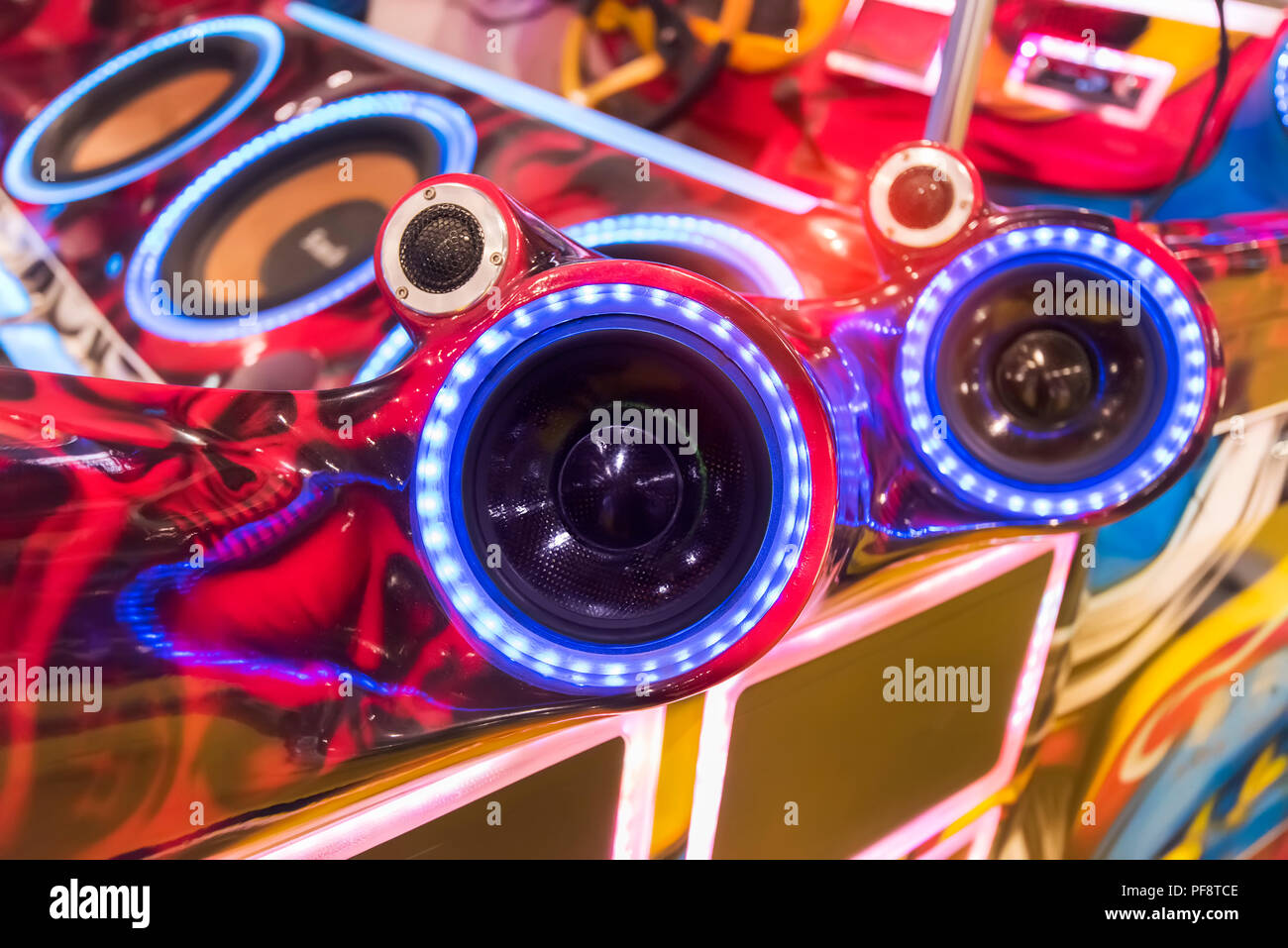 colorful lights of stereo and speakers in car in the night Stock Photo ...