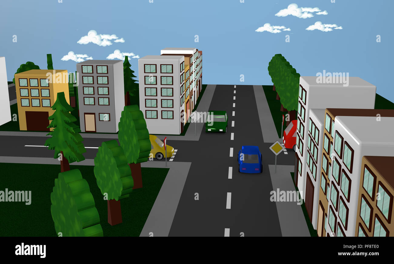 city ??scene with the German road sign priority road and right of way ...