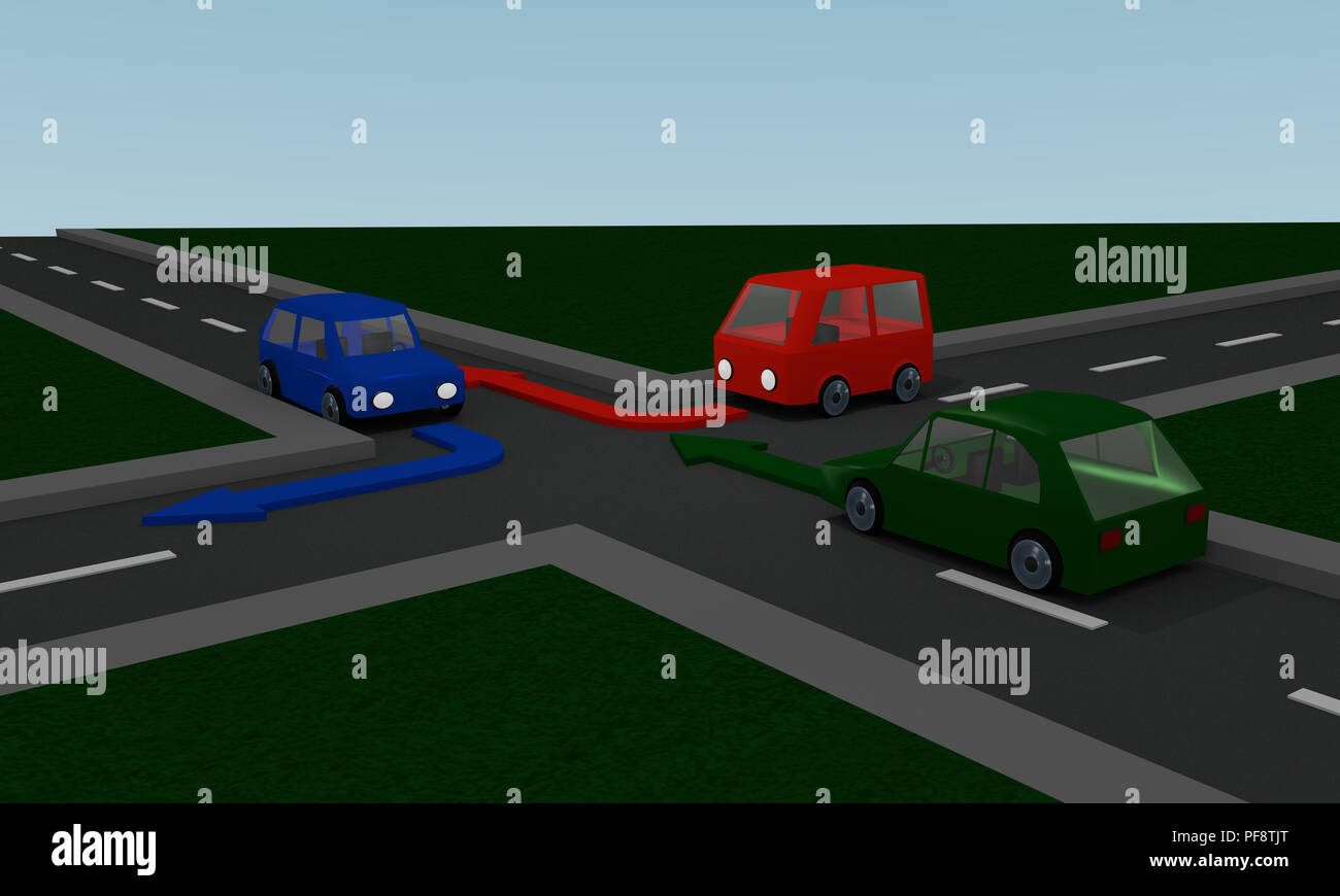 Streets with colored cars and directional arrows. 3d Rendering Stock ...