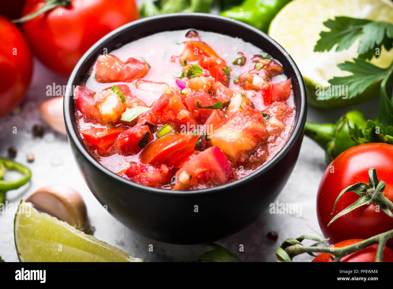 Traditional Latin American mexican salsa sauce and ingredients. Tomato ...