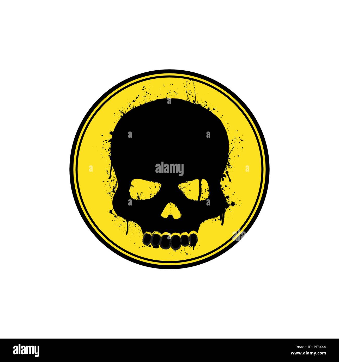 Black grunge silhouette of human skull in yellow circle frame Stock ...