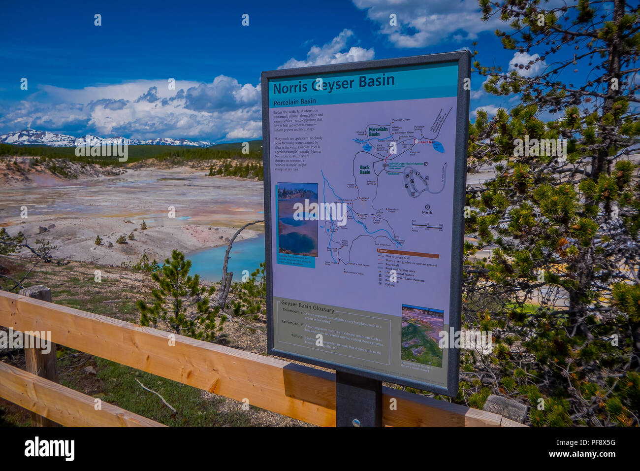 YELLOWSTONE, MONTANA, USA JUNE 02, 2018: Outdoor view of informative ...