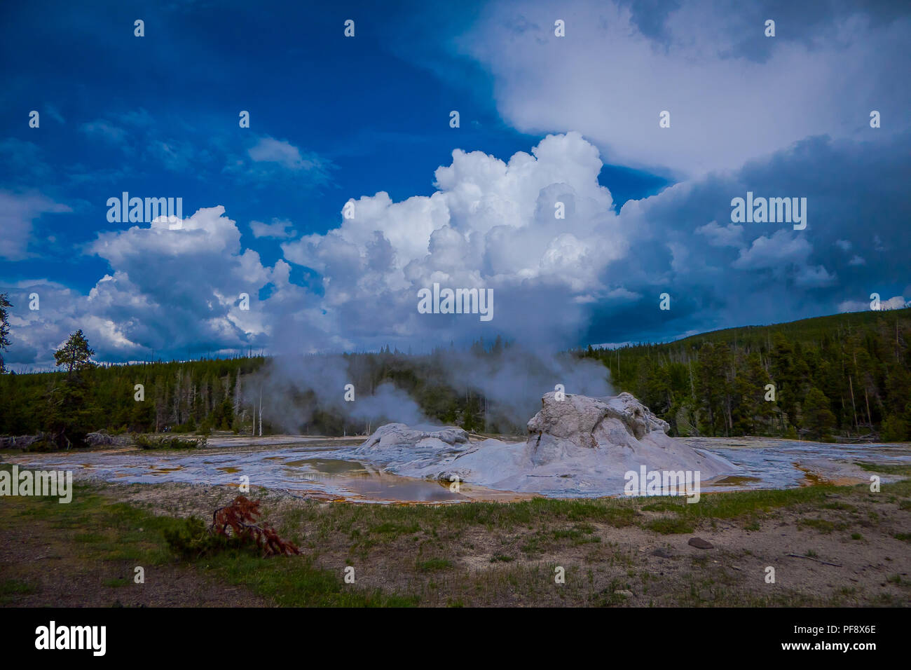 Closeup of Giant Geyser, the second tallest geyser of the world. Upper ...