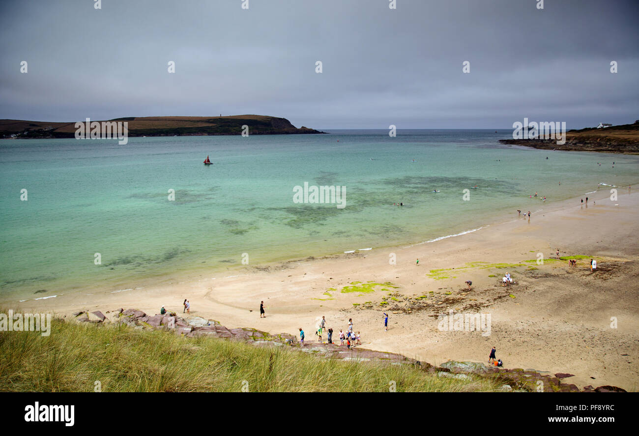 Beach scene with beautiful golden sand at Cornwall, England Stock Photo ...