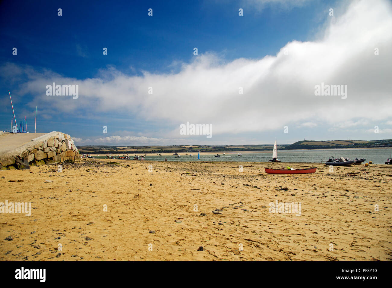 Beach scene with beautiful golden sand at Cornwall, England Stock Photo ...