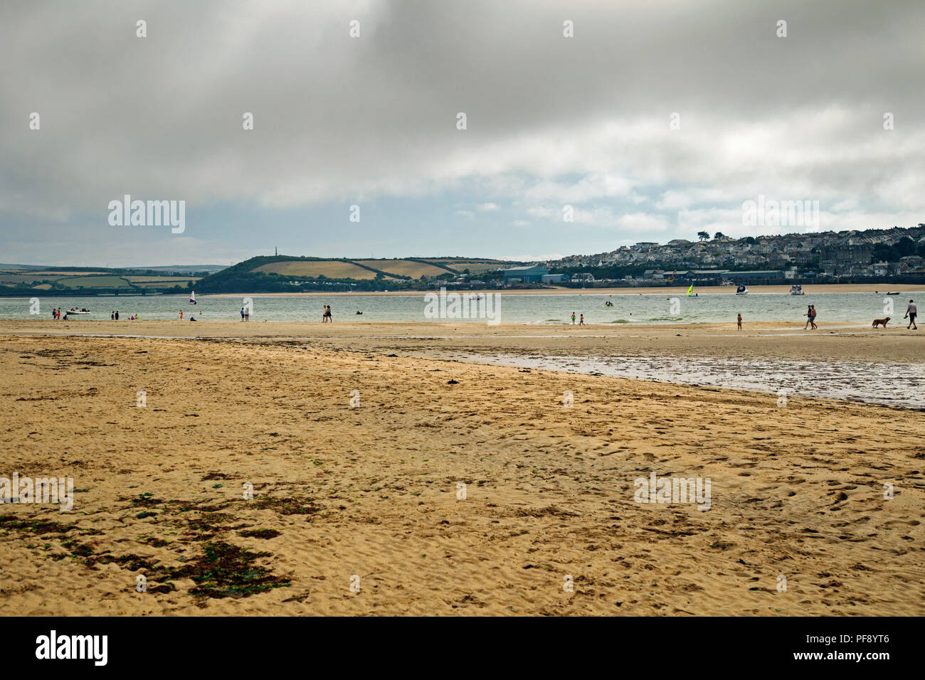 Beach scene with beautiful golden sand at Cornwall, England Stock Photo ...