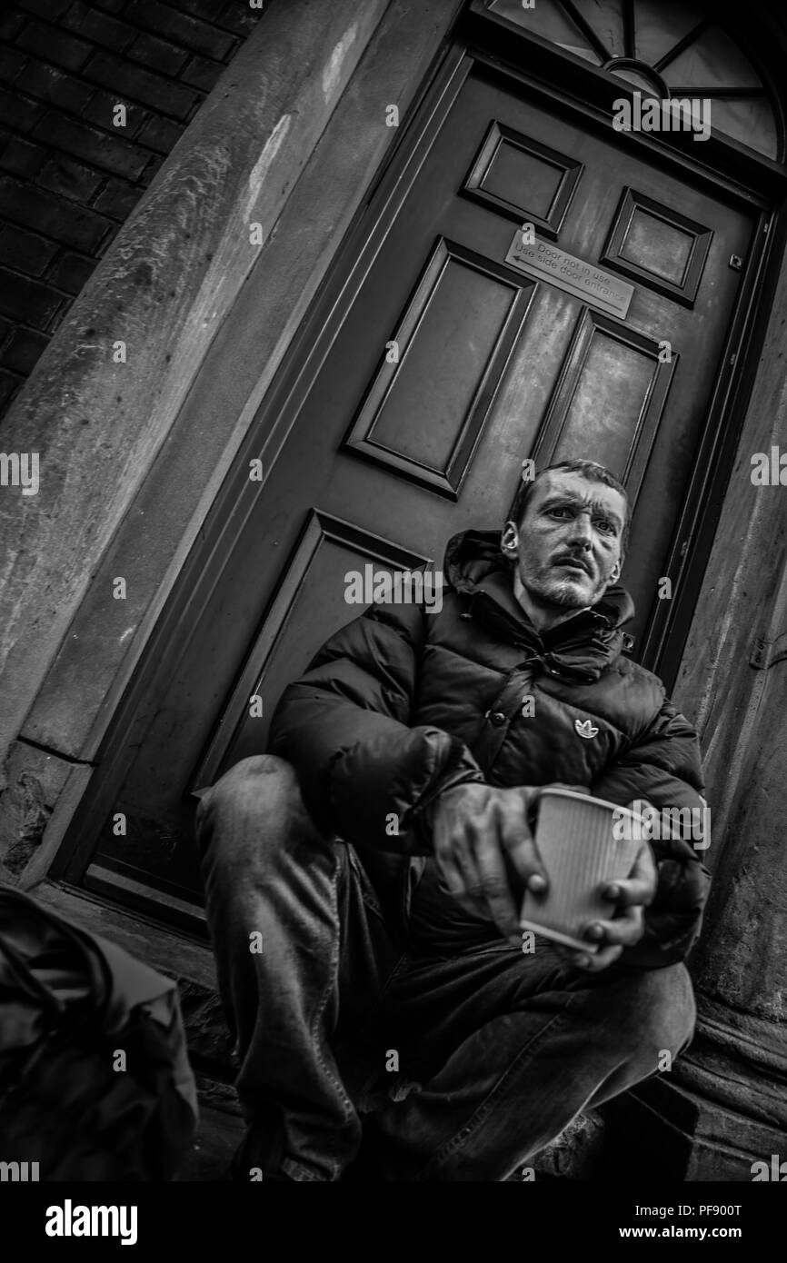 Homeless in manchester city centre Black and White Stock Photos ...