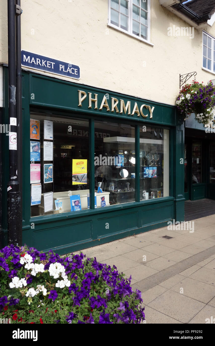 Pretty pharmacy shop front in the pedestrian area of the busy market ...