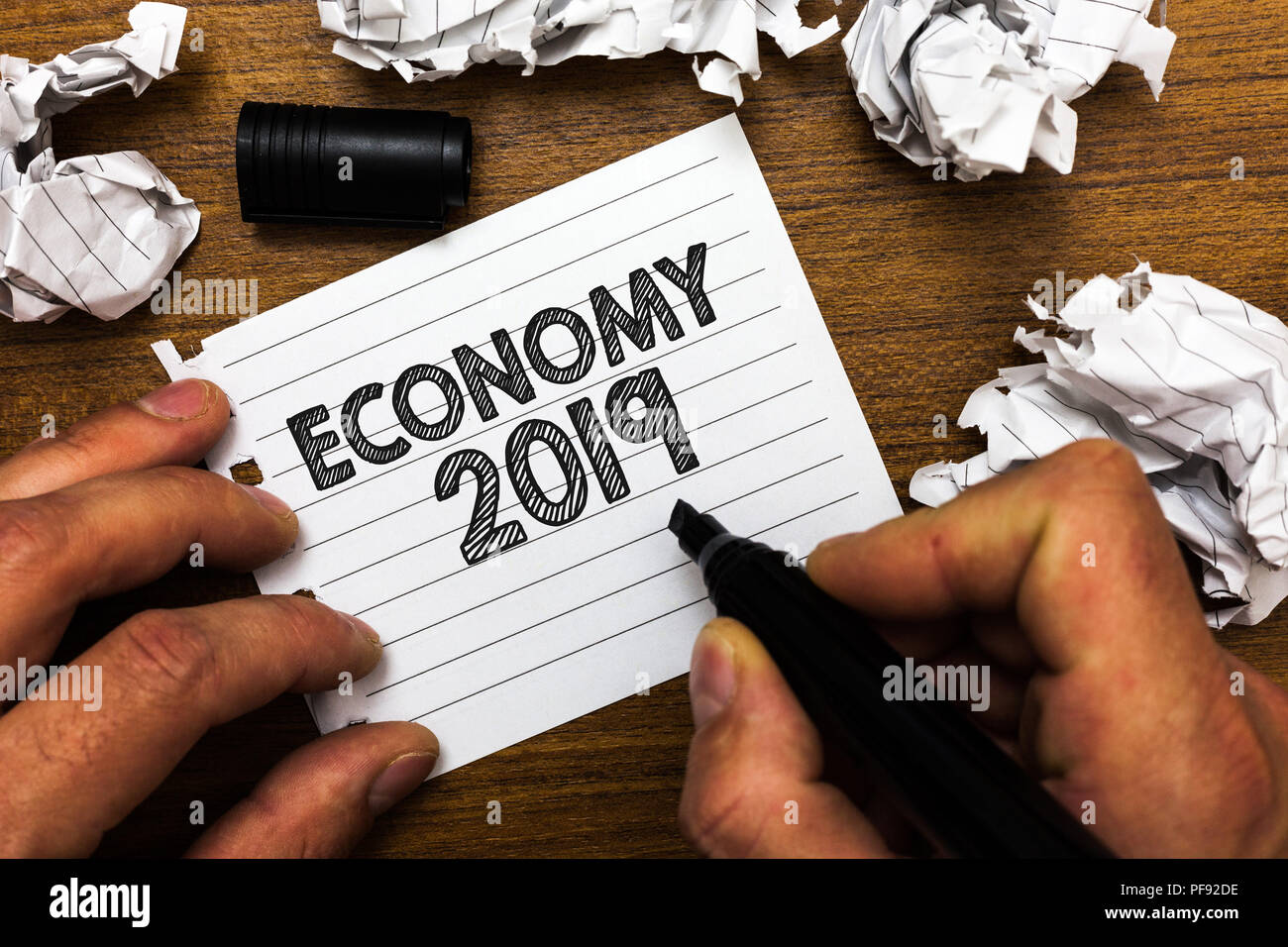 Text sign showing Economy 2019. Conceptual photo State of wealth and ...
