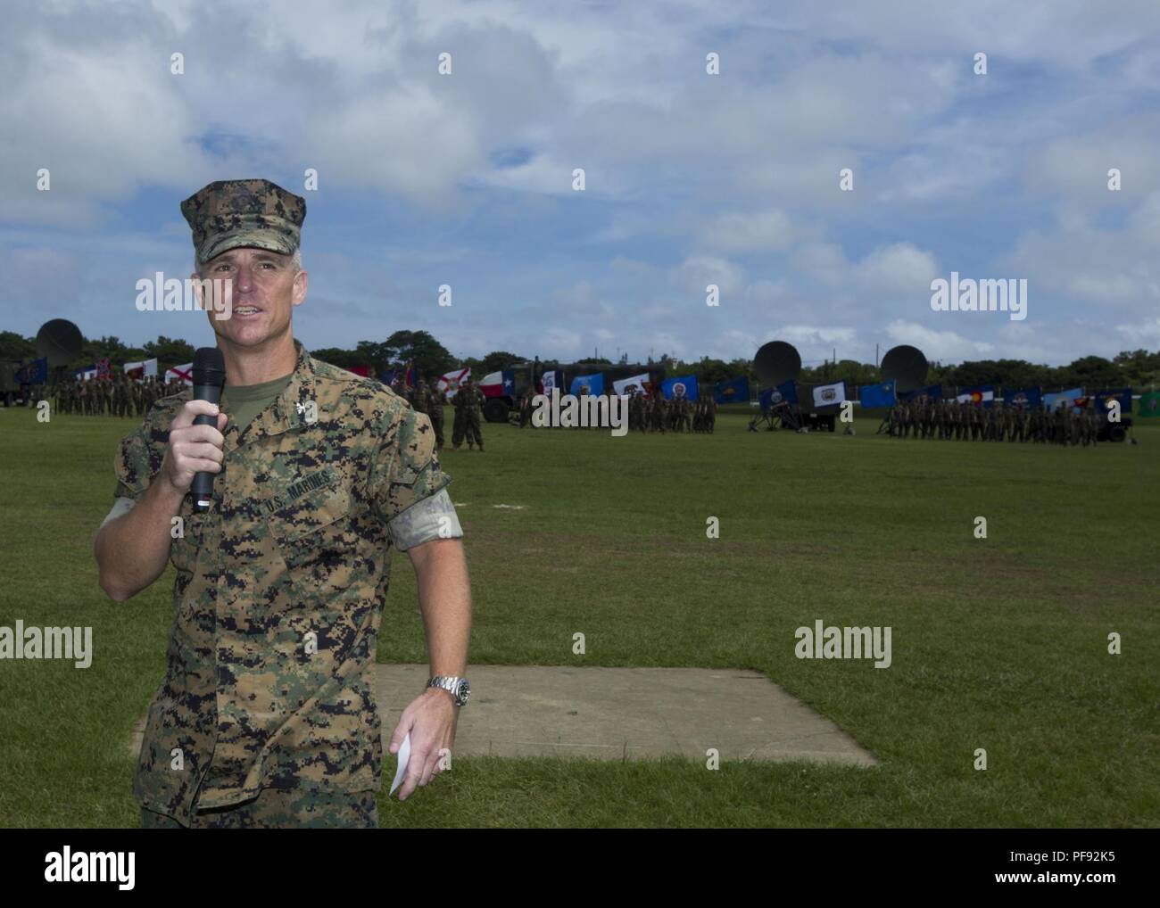CAMP HANSEN, OKINAWA, Japan – Col. Brian M. Howlett delivers his ...