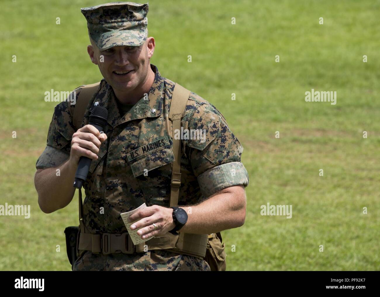 CAMP HANSEN, OKINAWA, Japan – Lt. Col. Michael T. Hlad delivers his ...