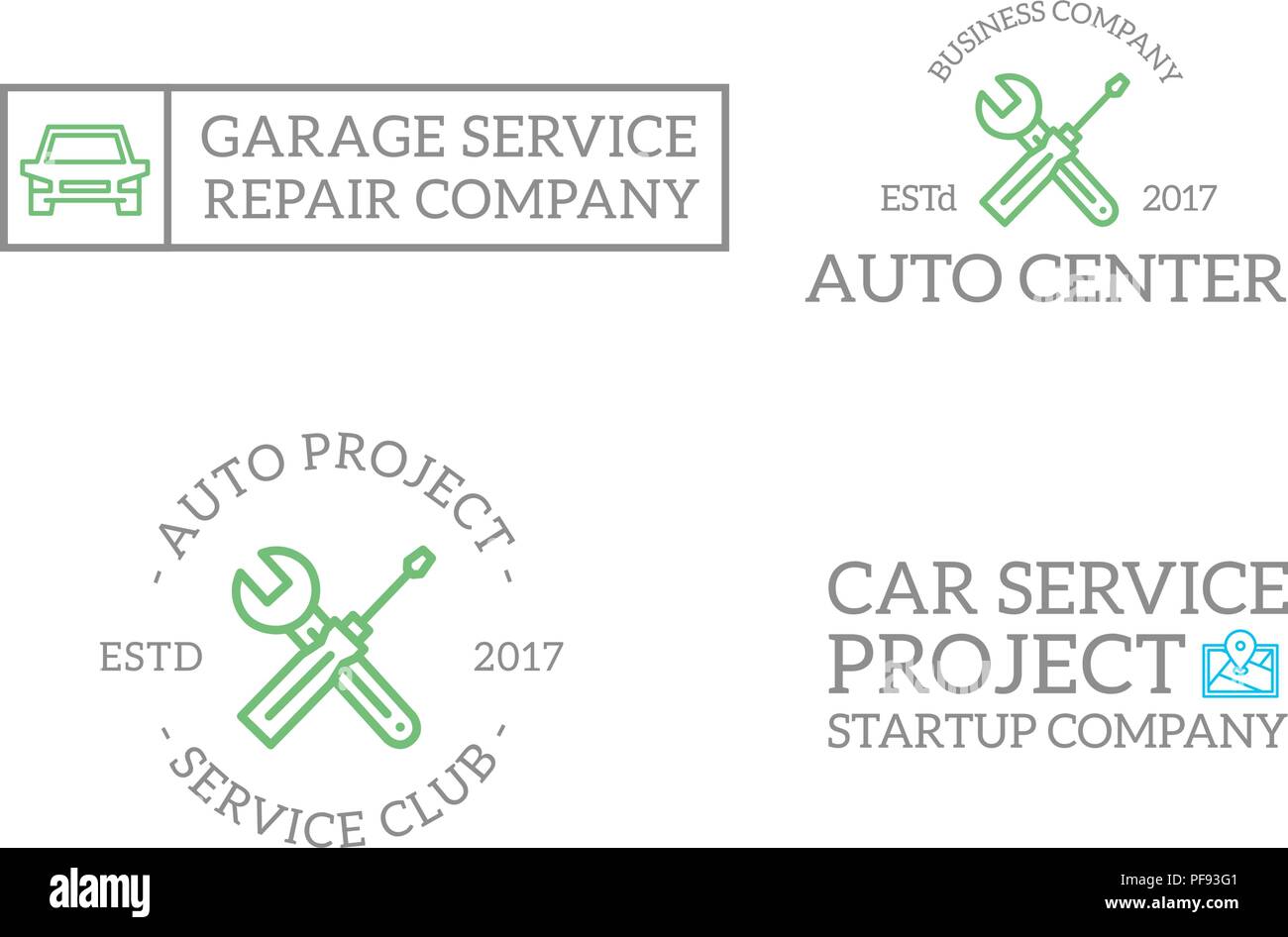 Set of retro vintage route map, automobile, wrench, screwdriver logo or ...