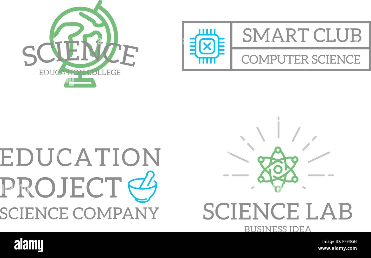 Set of retro vintage chip, atom, tube, molecule, lab, space logo or ...