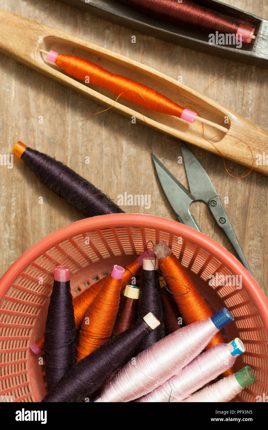Silk weaving equipment Stock Photo - Alamy