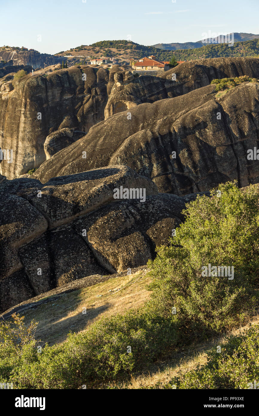 Amazing Sunset Panorama of Monastery of the Holy Trinity in Meteora ...