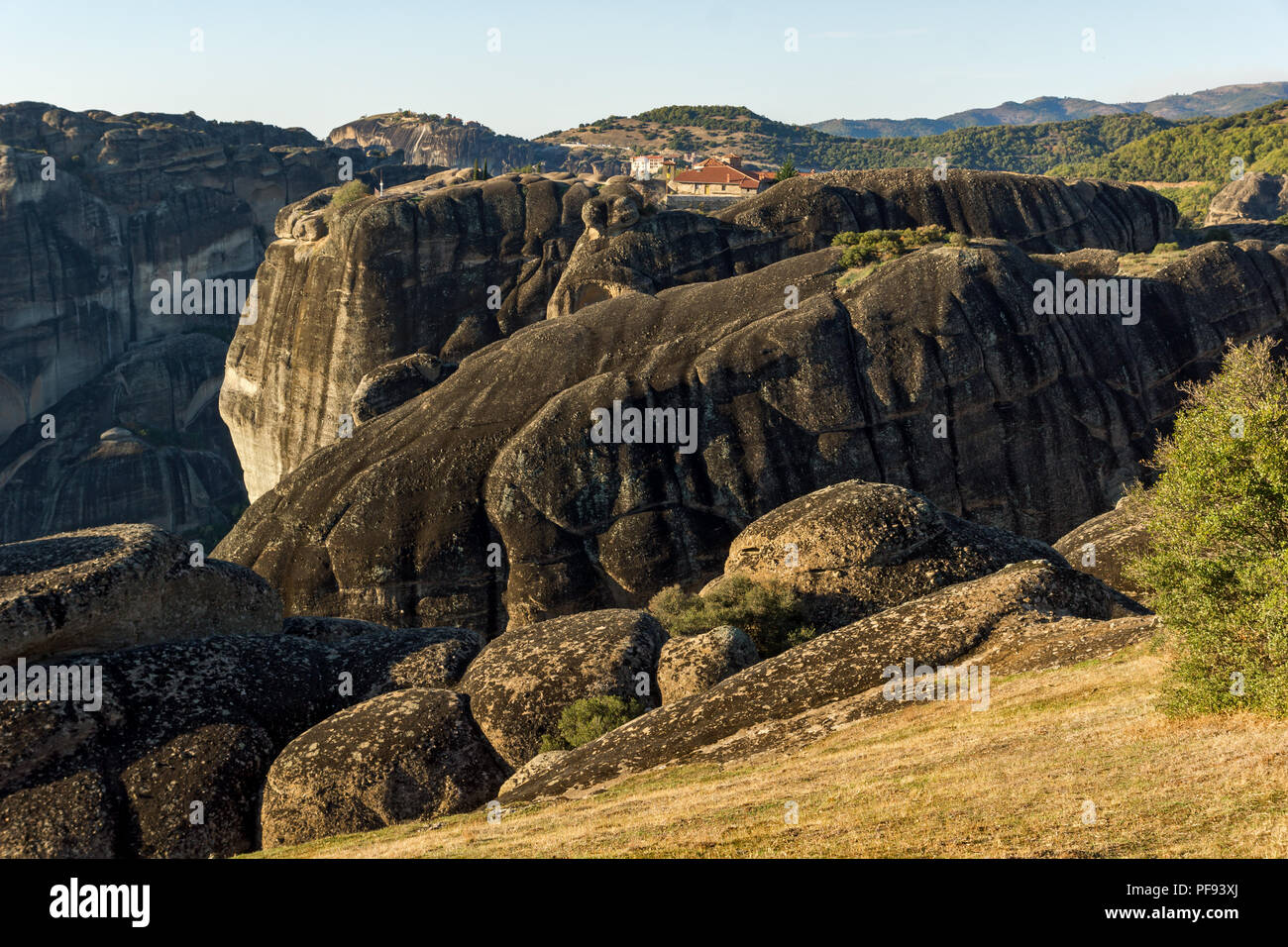 Amazing Sunset Panorama of Monastery of the Holy Trinity in Meteora ...