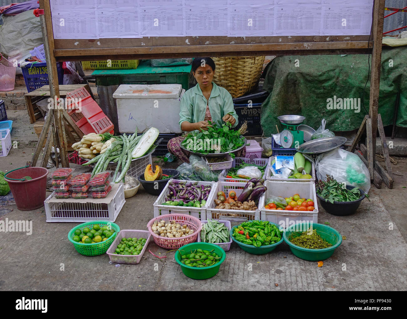 Yangon, Myanmar - Feb 1, 2017. Street market in Yangon, Myanmar. Yangon ...