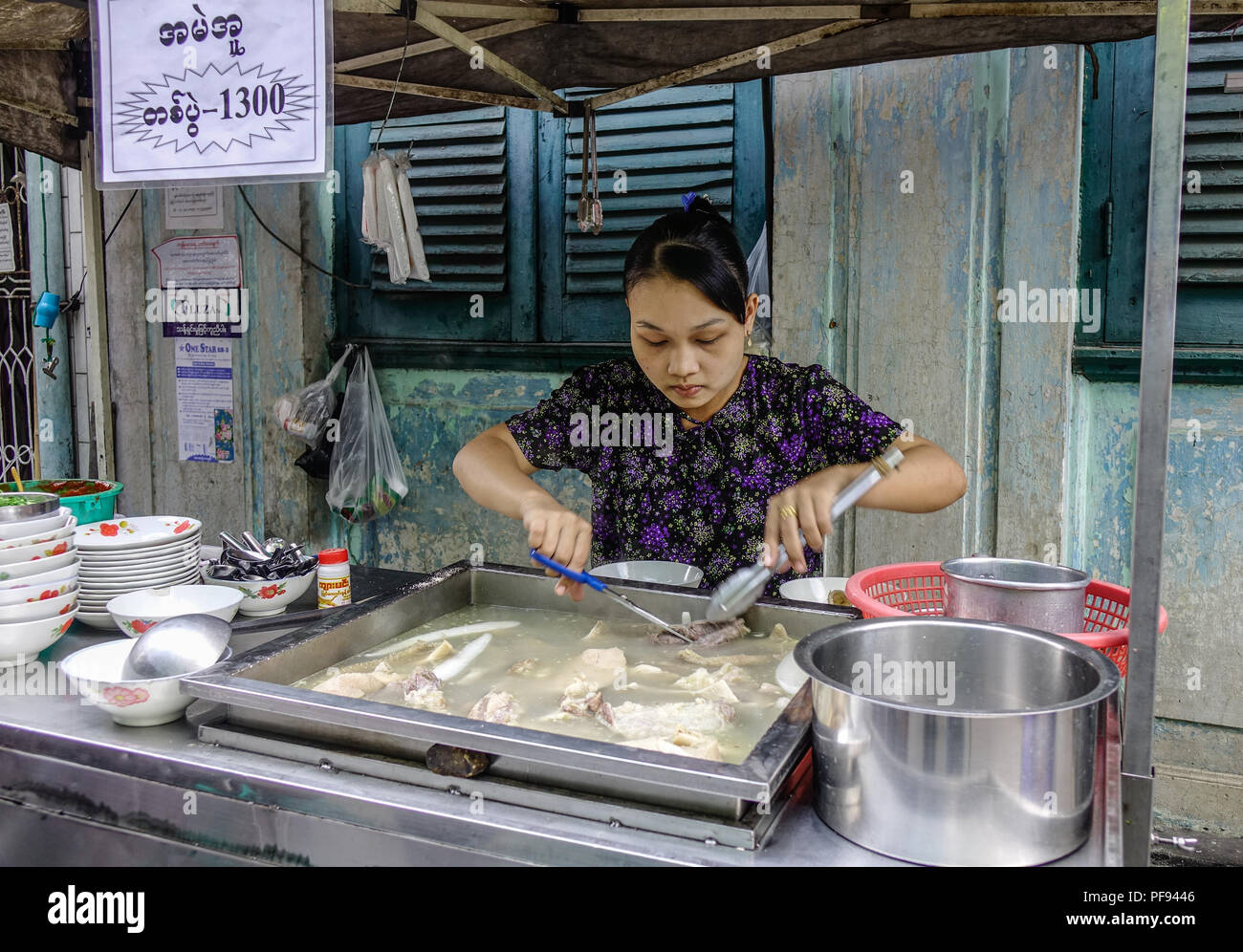 Yangon, Myanmar - Feb 1, 2017. Street foods in Yangon, Myanmar. Yangon ...