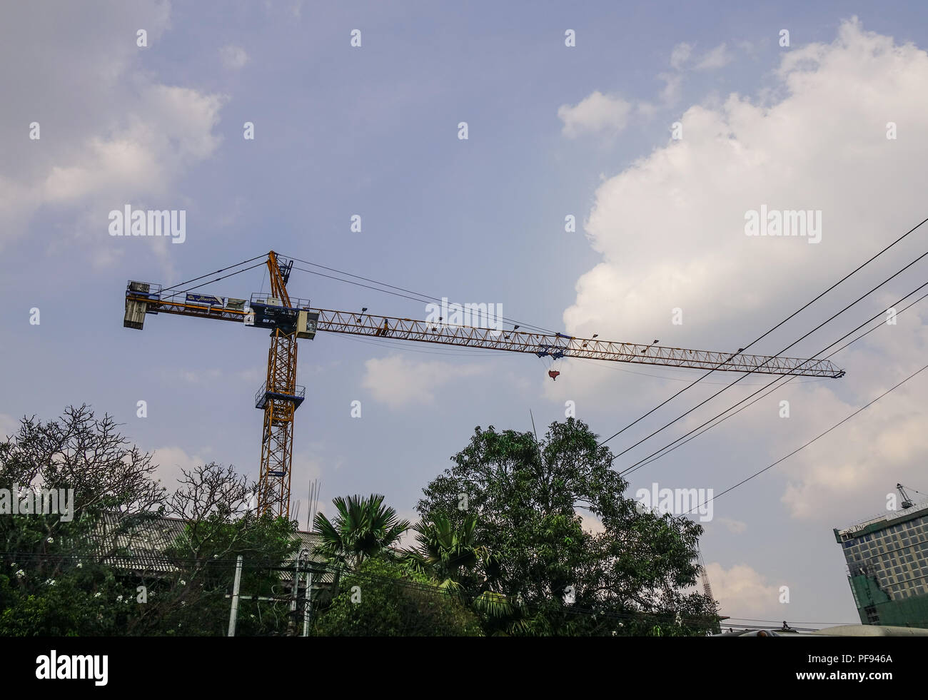 Yangon, Myanmar - Feb 1, 2017. Crane of construction site in Yangon ...