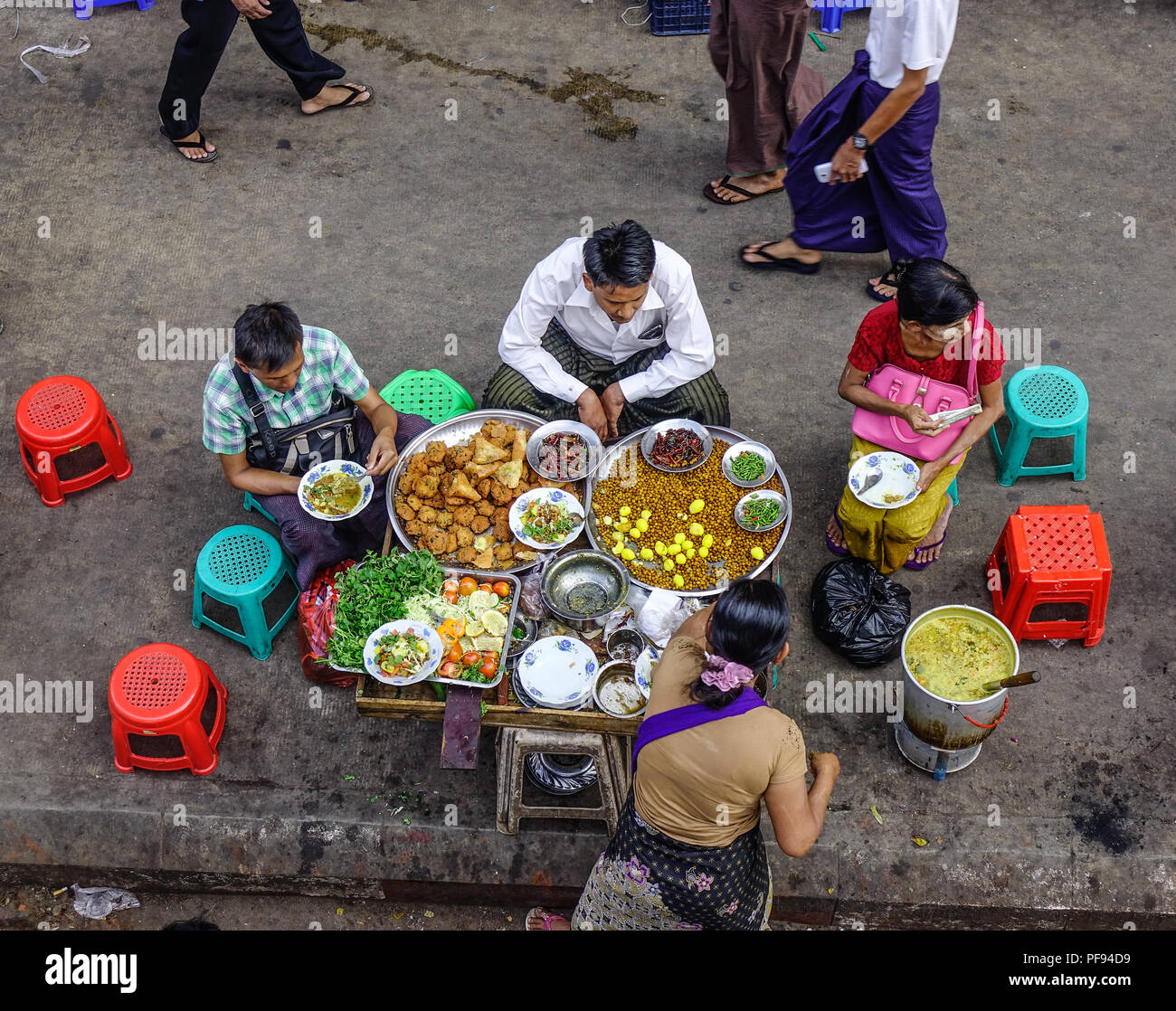 Yangon, Myanmar - Feb 1, 2017. Street foods in Yangon, Myanmar. Yangon ...