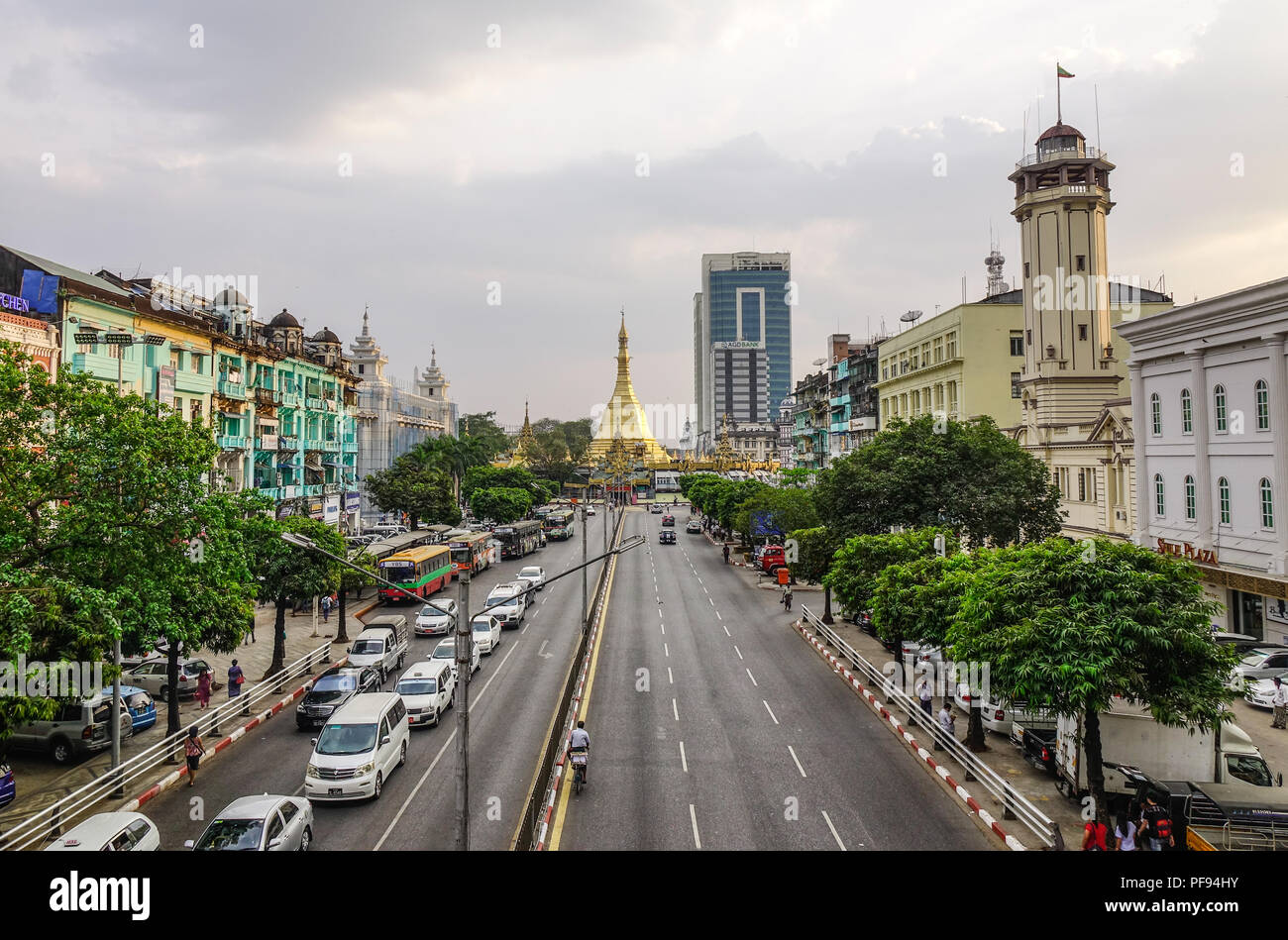 Yangon, Myanmar - Feb 1, 2017. Main street of Yangon, Myanmar. Yangon ...