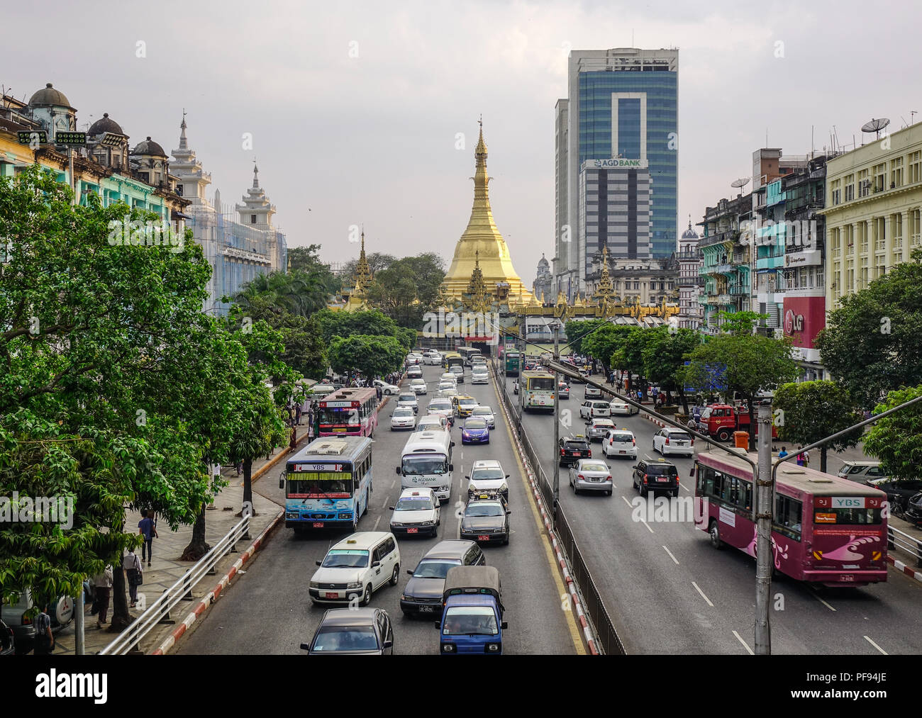 Yangon, Myanmar - Feb 1, 2017. Main street of Yangon, Myanmar. Yangon ...