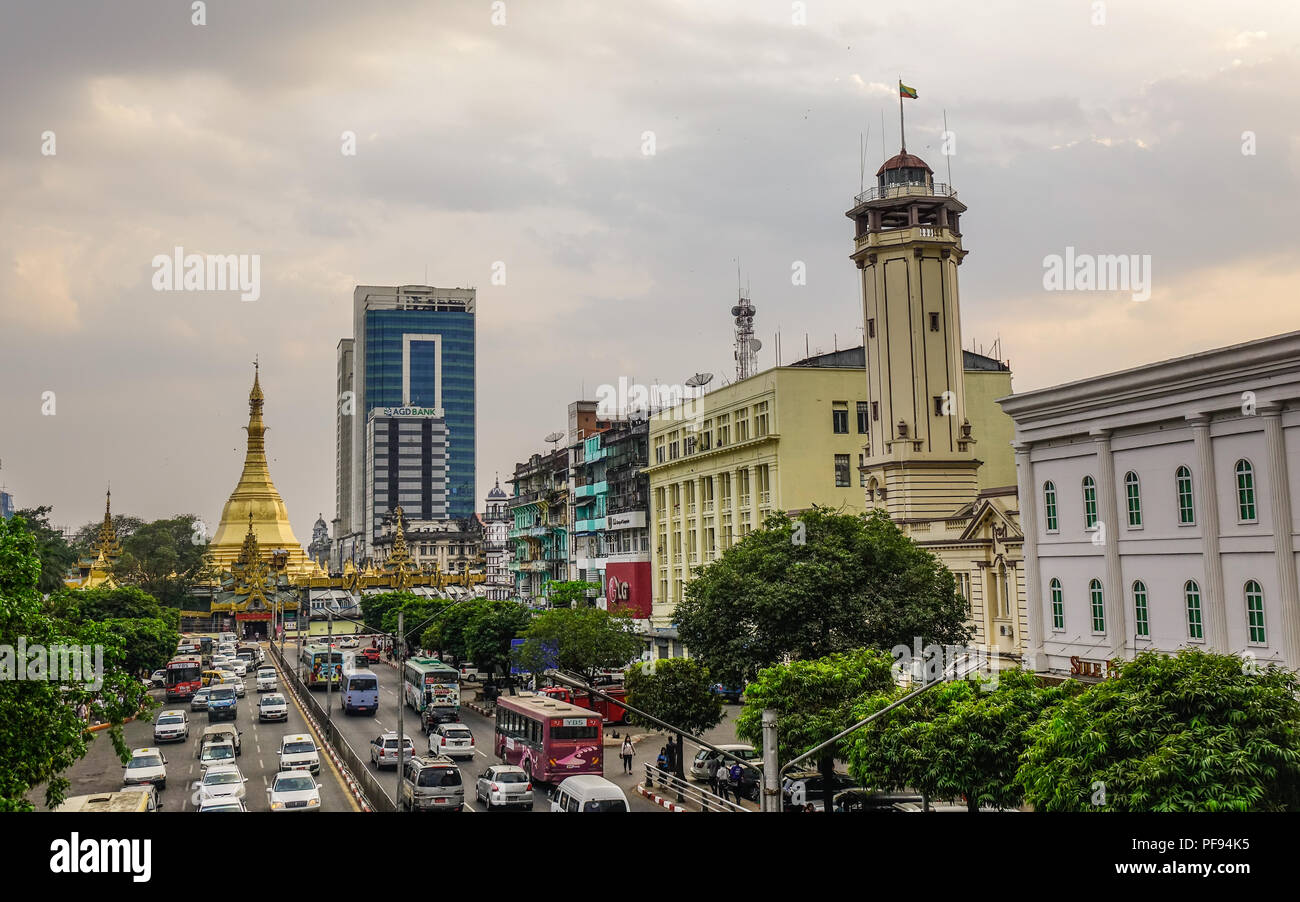 Yangon, Myanmar - Feb 1, 2017. Cityscape of Yangon, Myanmar. Yangon is ...