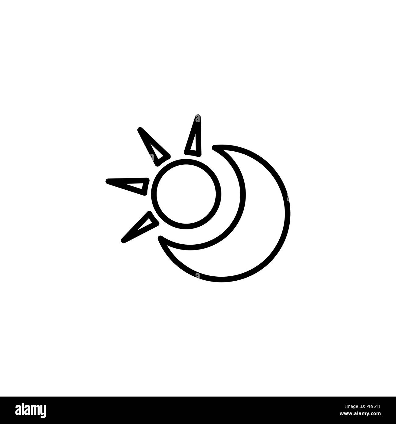 Web icon. Sun and moon (crescent) black on white background Stock ...