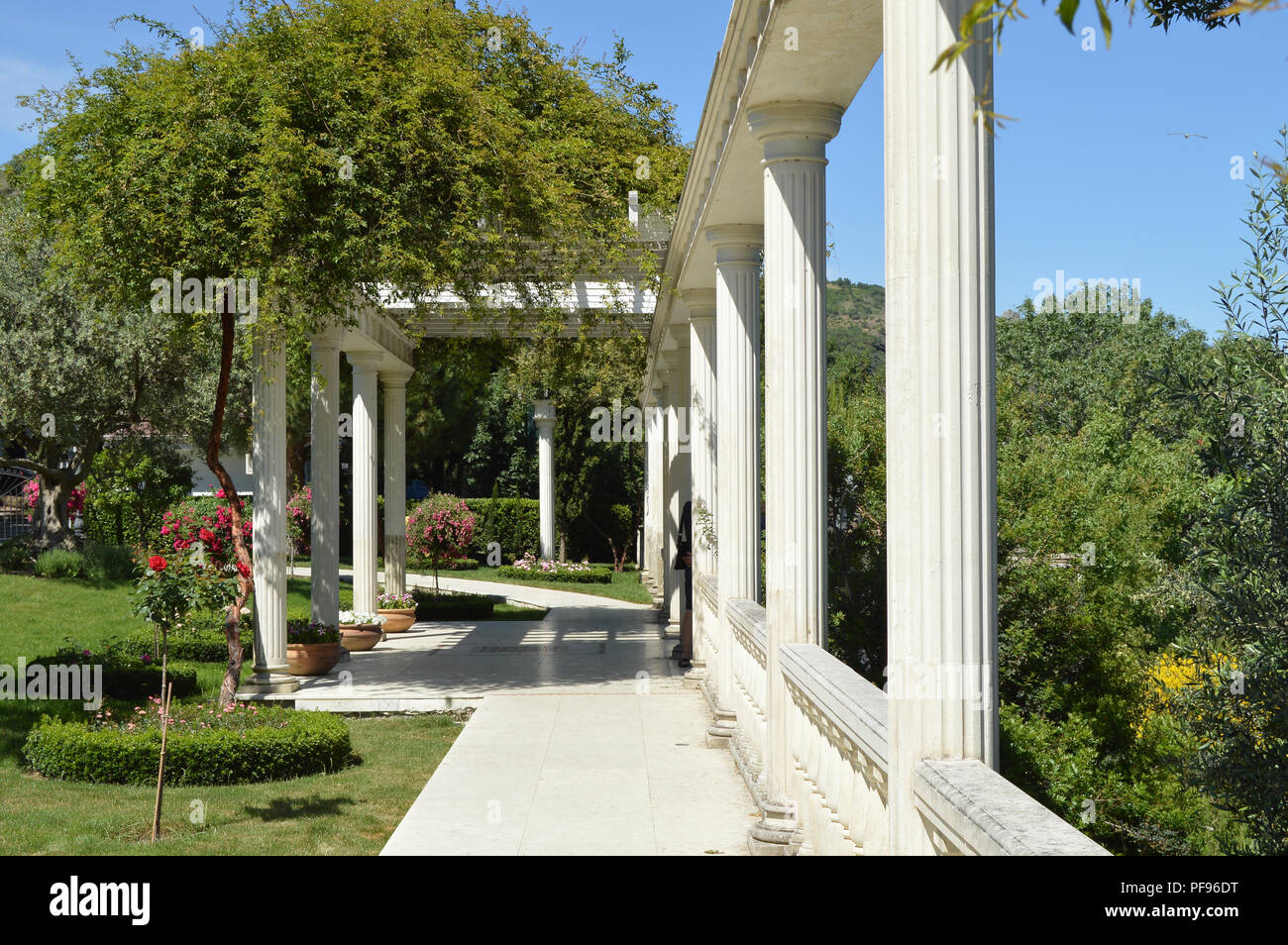 The concept of landscape design in the garden, a beautiful trellis with ...