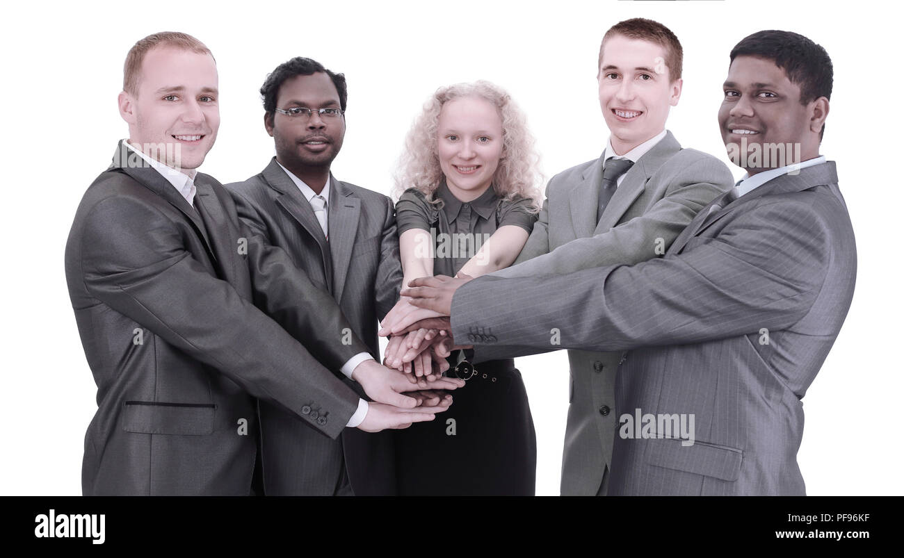 Business team showing union with their hands together forming a Stock ...