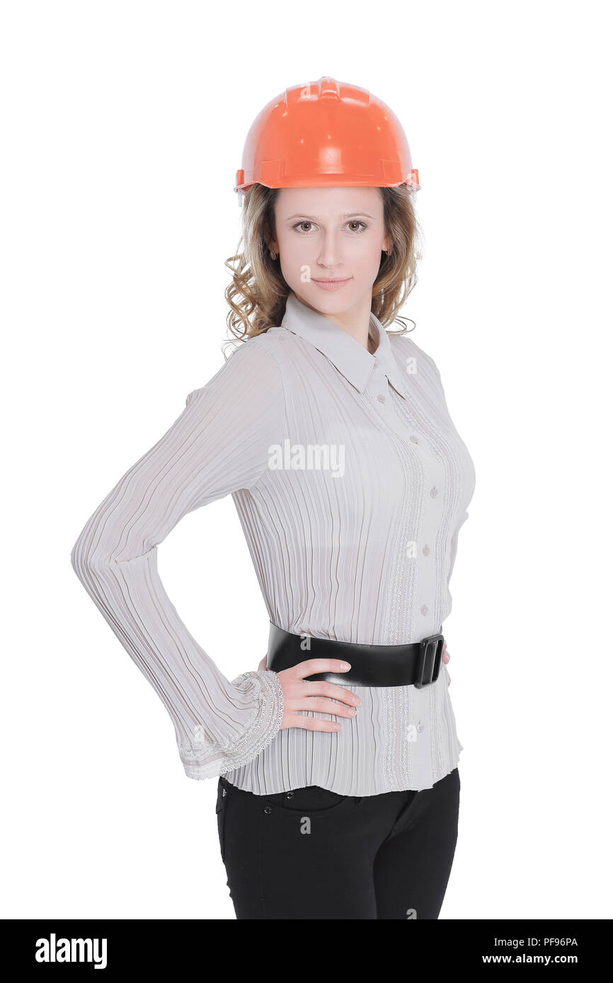 portrait of confident female engineer .isolated on white Stock Photo ...