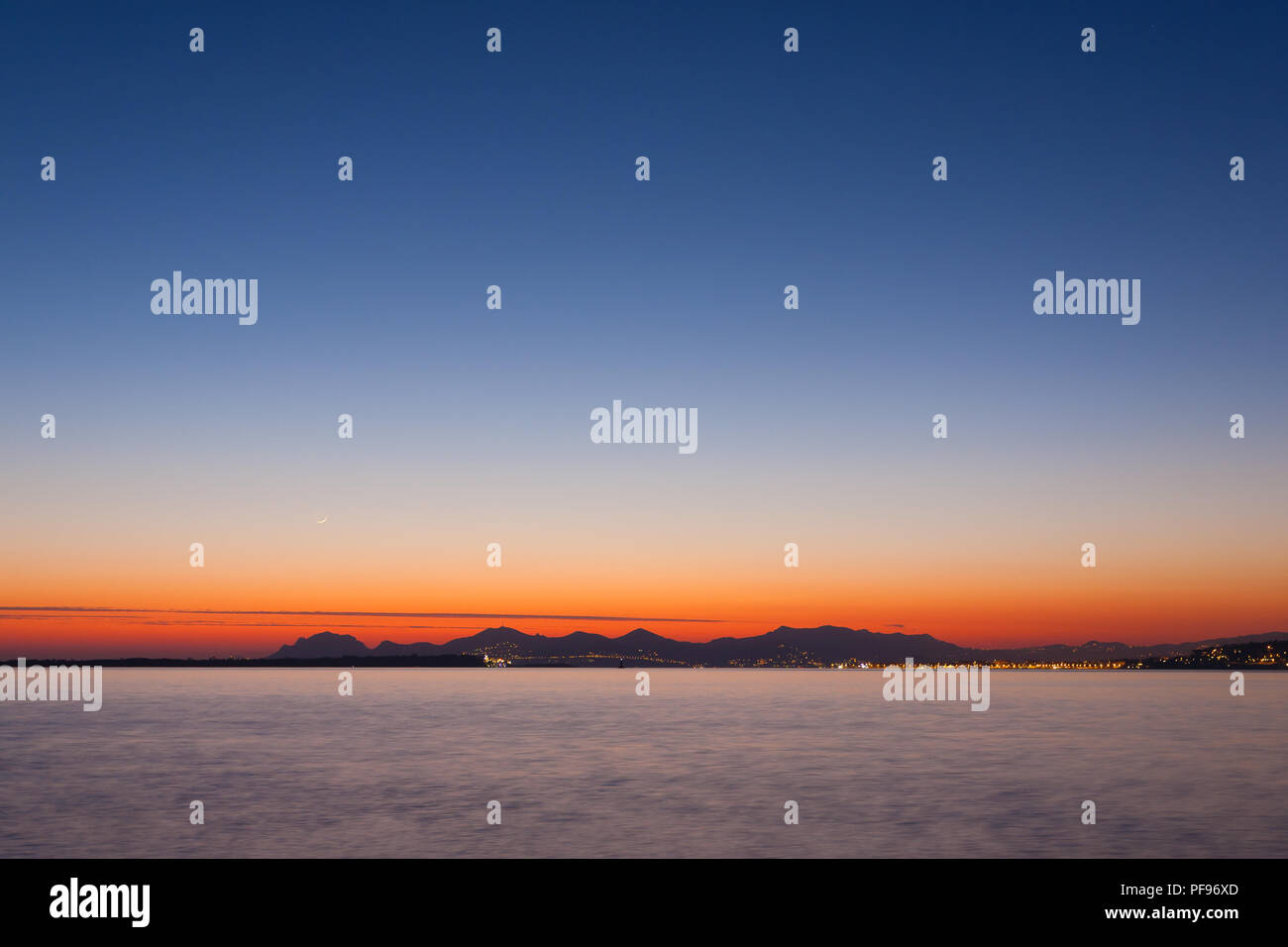 Sunset from Cap d'Antibes, France. Cannes coastline view. Beautiful ...