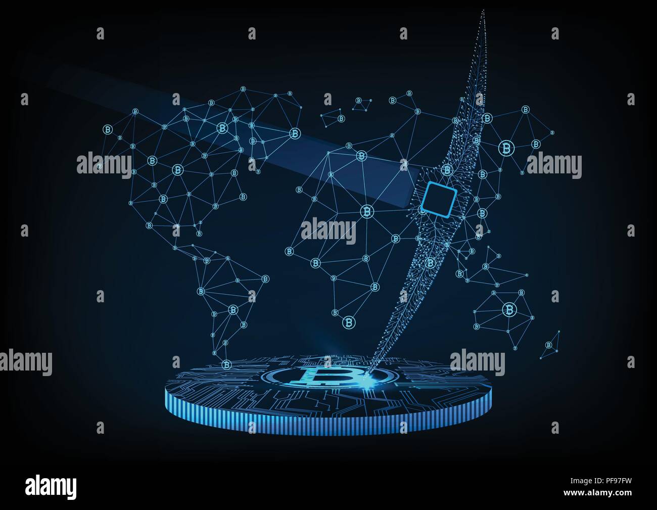 Cryptocurrency and bitcoin mine with mattock digital on coins.Technology worldwide network Stock ...