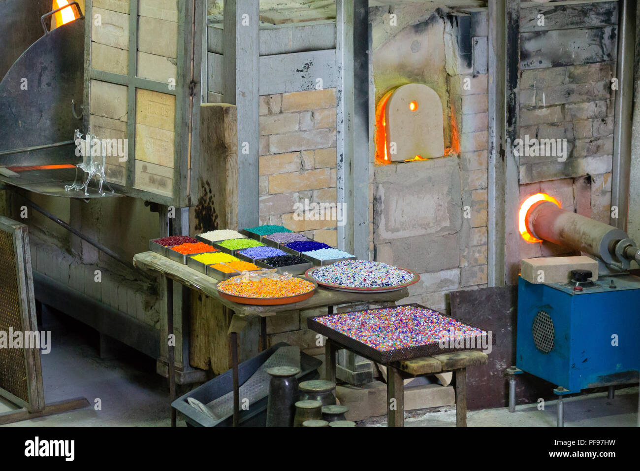 Craftsmanship of glass. Glass furnace view,Murano Venice,Italy Stock ...