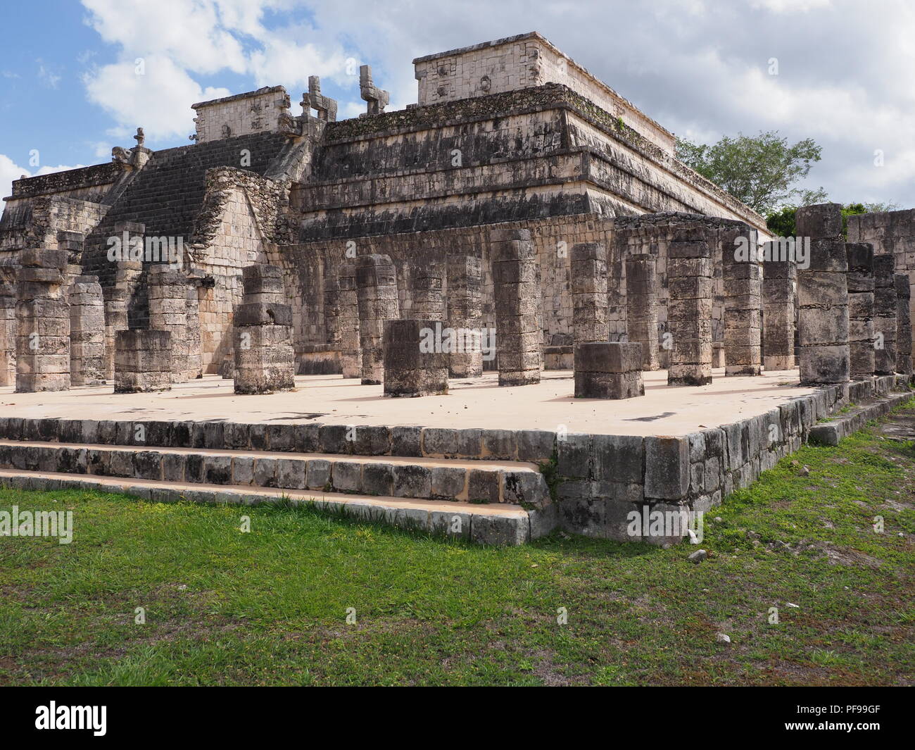 Ancient platform ruins of Temple of Warriors building at Chichen Itza ...