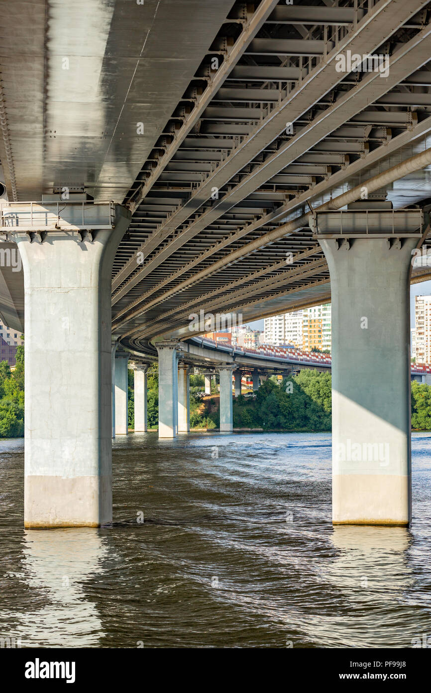 View of the City from under the bridge over the river Stock Photo - Alamy