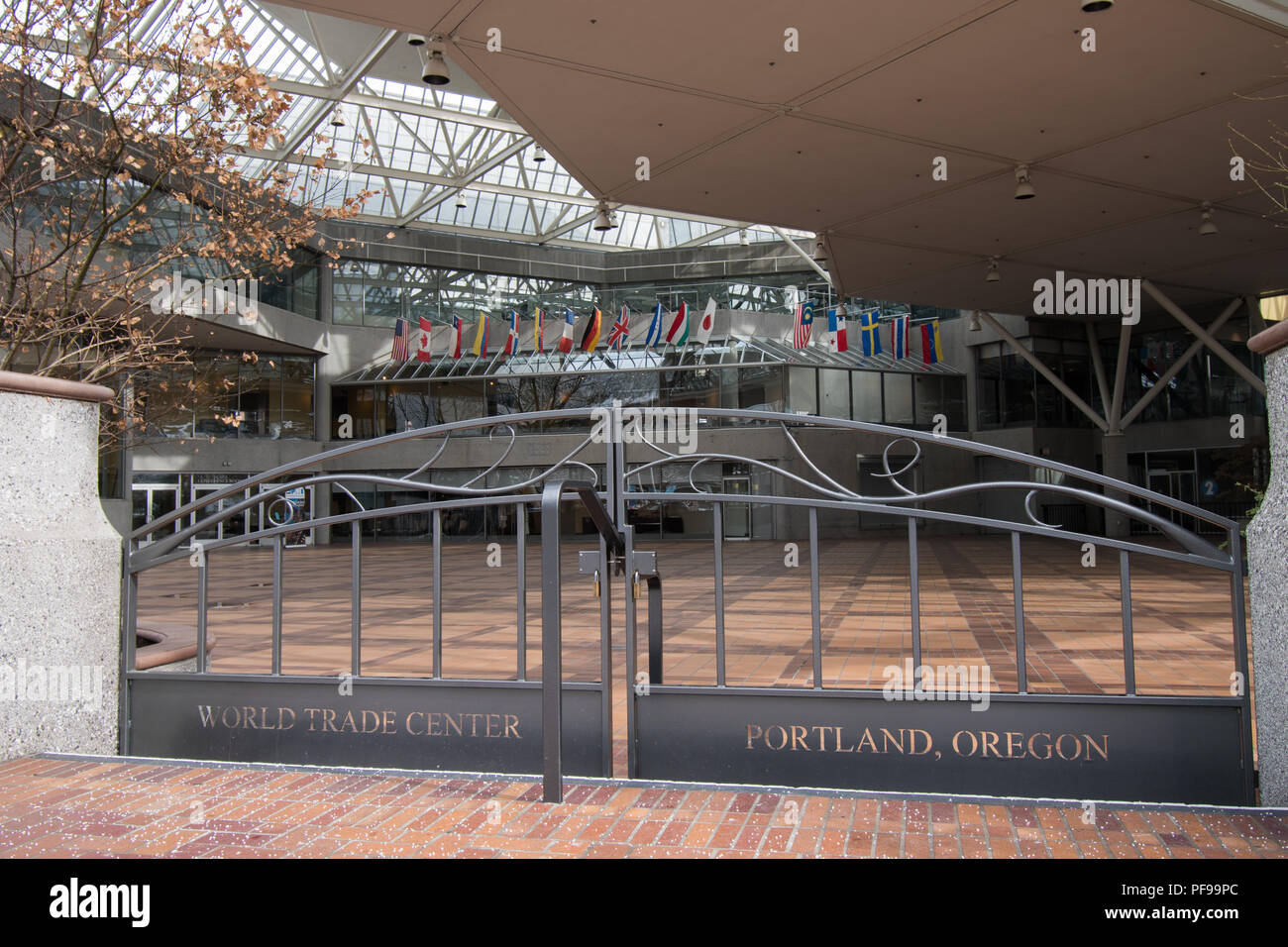 PORTLAND, OREGON, FEBRUARY 21 2018: Entrance to the courtyard for one ...