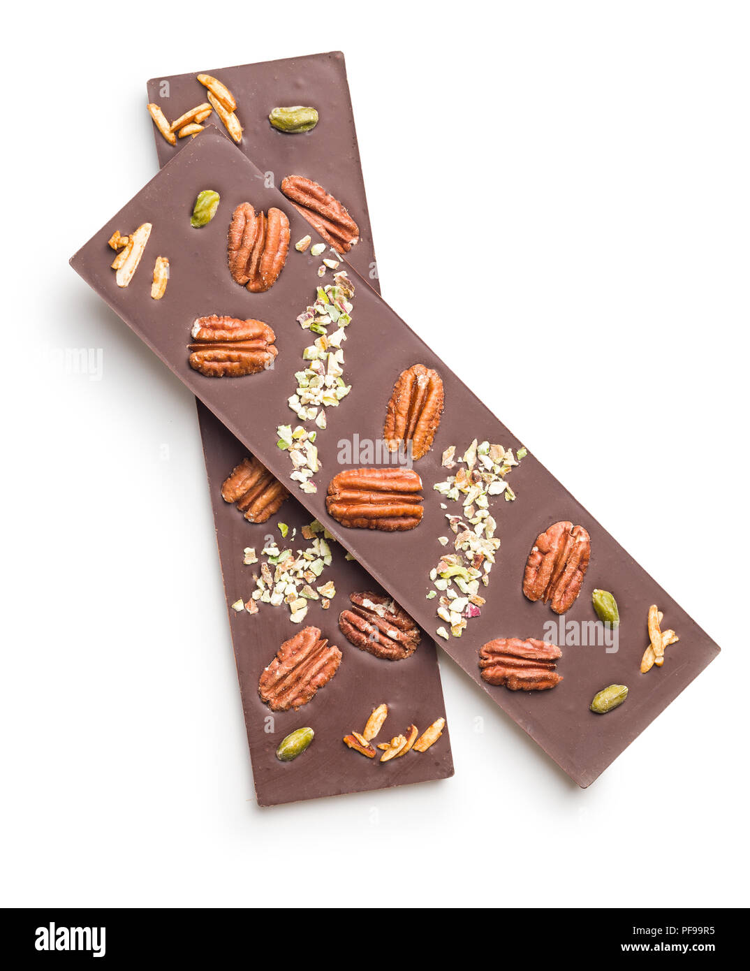 Chocolate bar with various nuts isolated on white background Stock ...