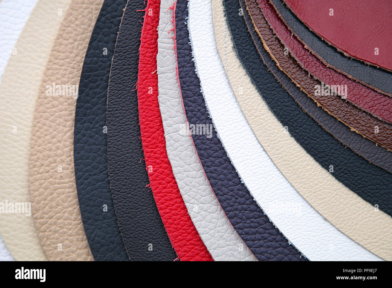 Leather swatch in various colors for furniture industry Stock Photo - Alamy