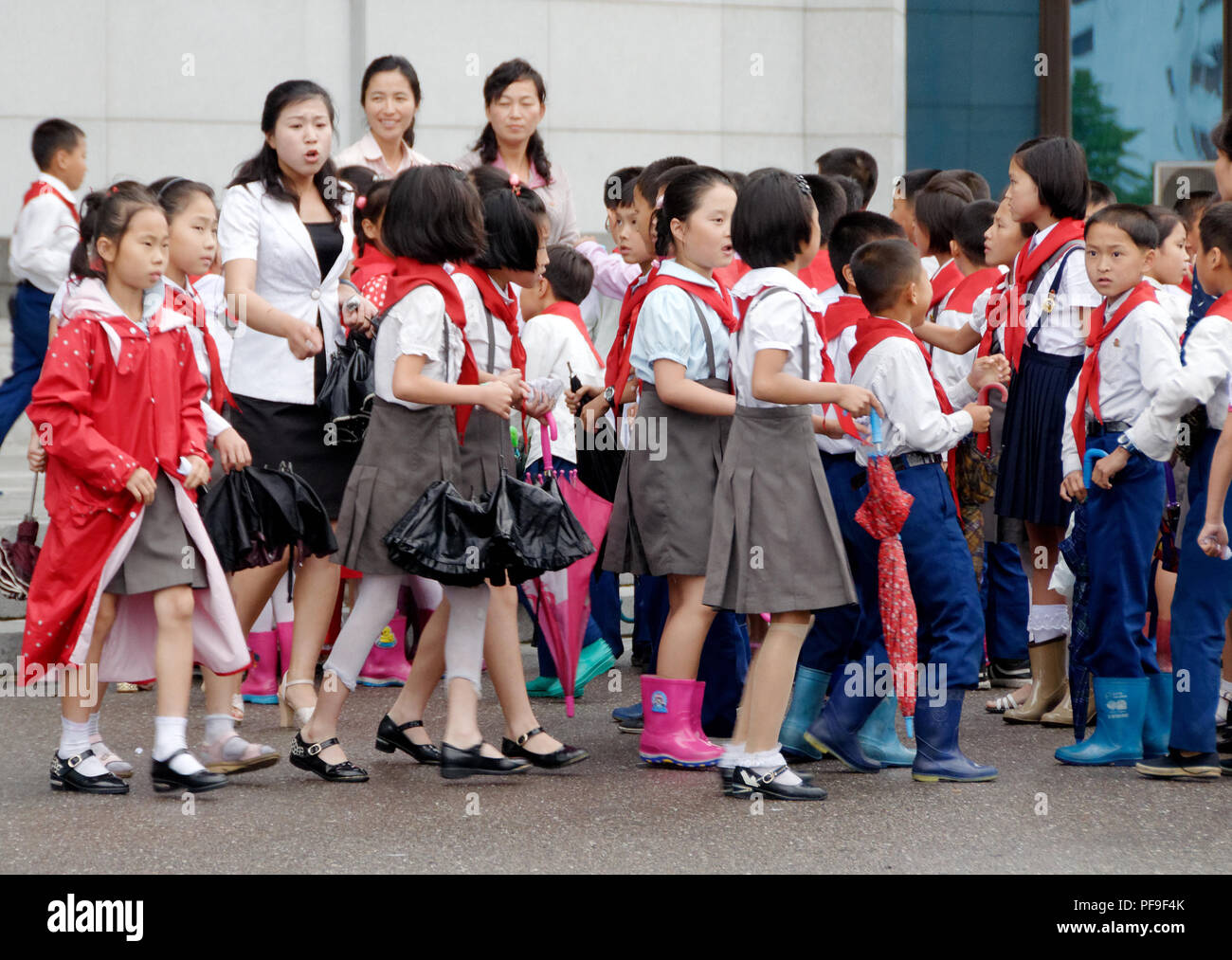 North Korean School Children going home after visiting the circus ...