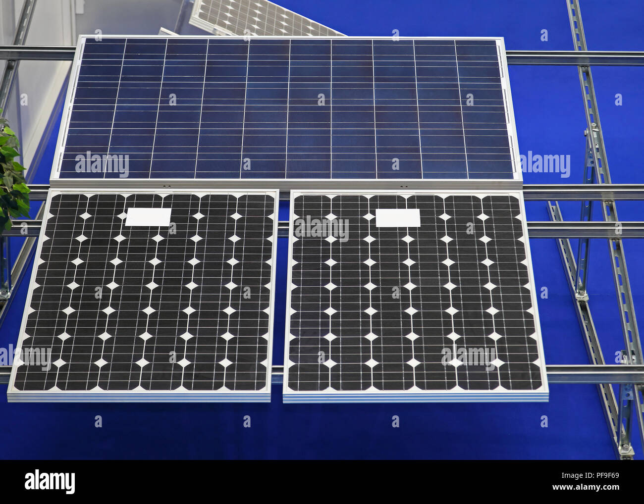 Photovoltaic solar cell modules mounted at rails Stock Photo - Alamy