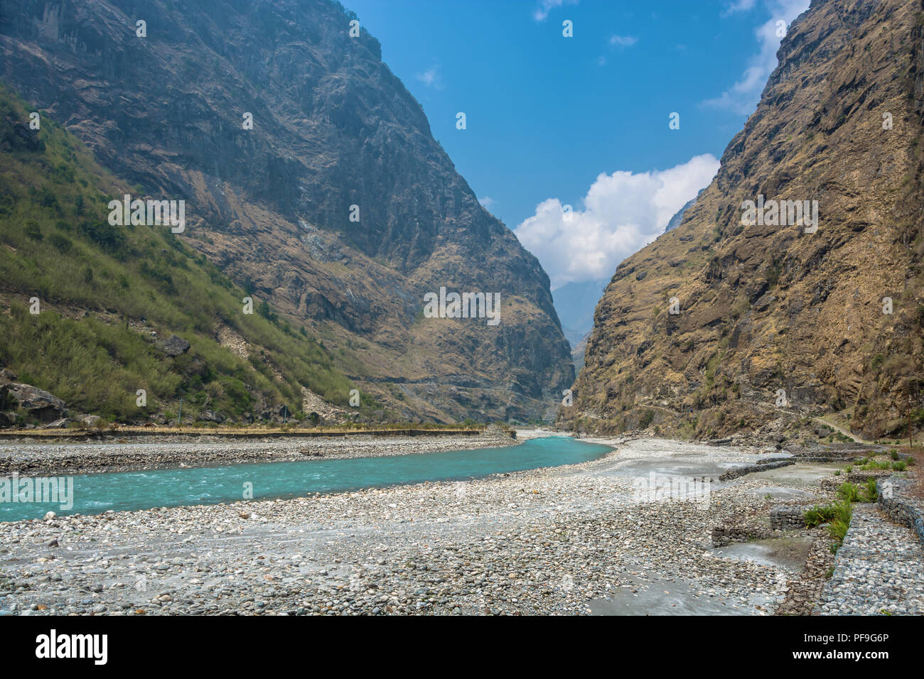 Mountain river in a deep gorge on a spring day, Himalayas, Nepal Stock ...