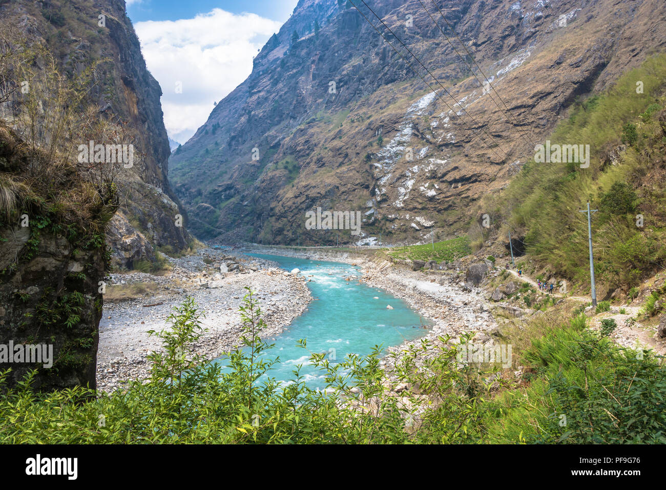 Mountain river in a deep gorge on a spring day, Himalayas, Nepal Stock ...